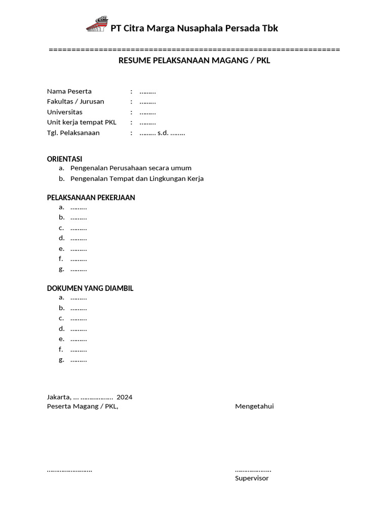 20231027 = Form Pelaksanaan Magang PKL | PDF