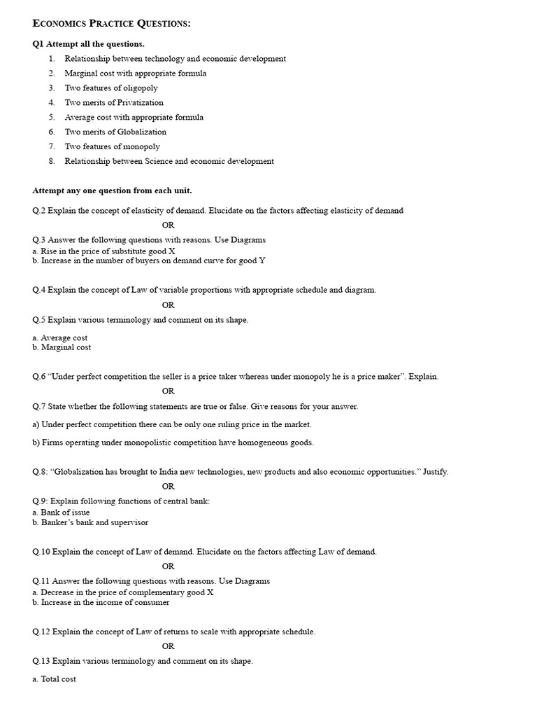 Eco Practice Questions | PDF | Demand | Monopoly