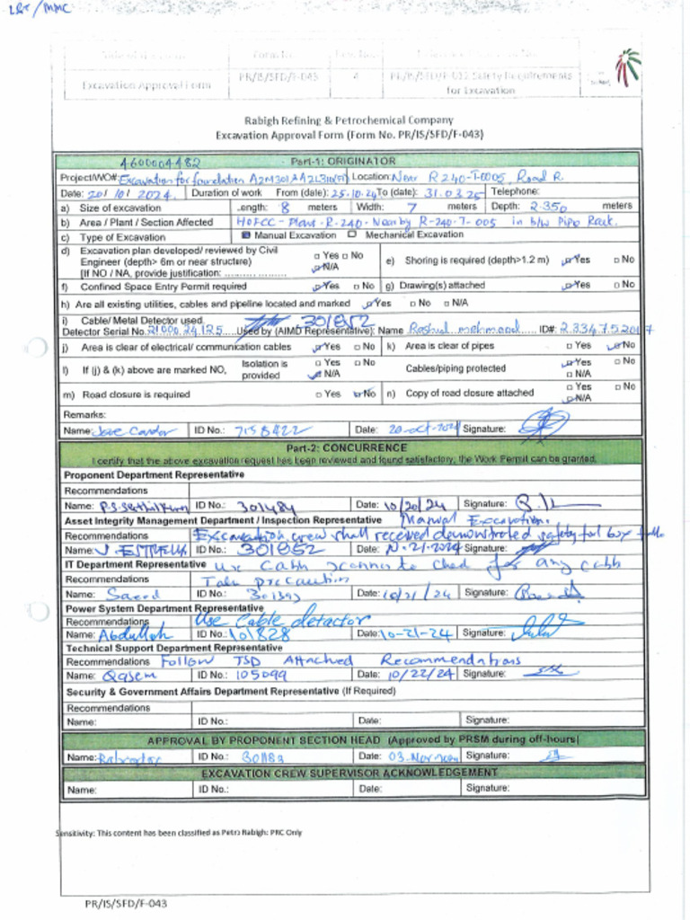 F1 & A2L310 Excavation Approval | PDF