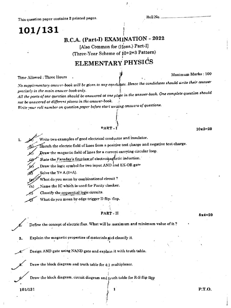 Bca Part 1 Elementary Physics 101 131 2022 | PDF