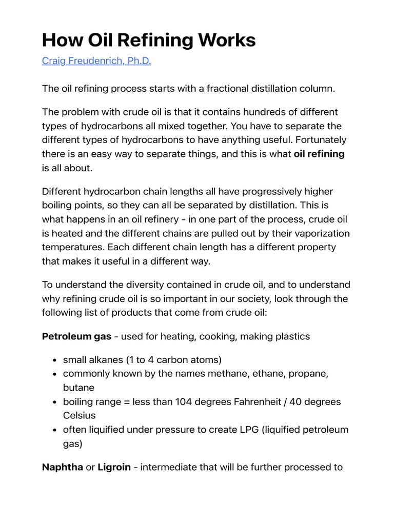From Crude Oil - How Oil Refining Works - HowStuffWorks | PDF ...