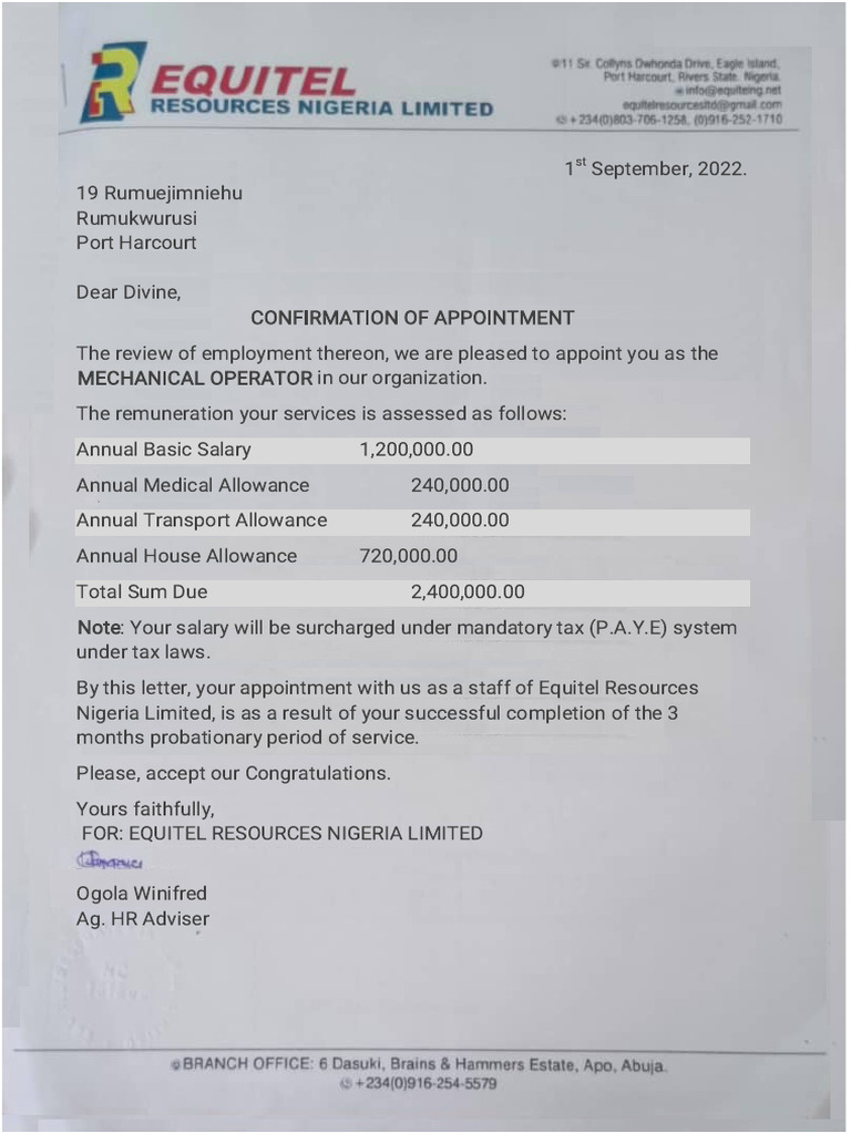 Mechanical Operator Appointment | PDF