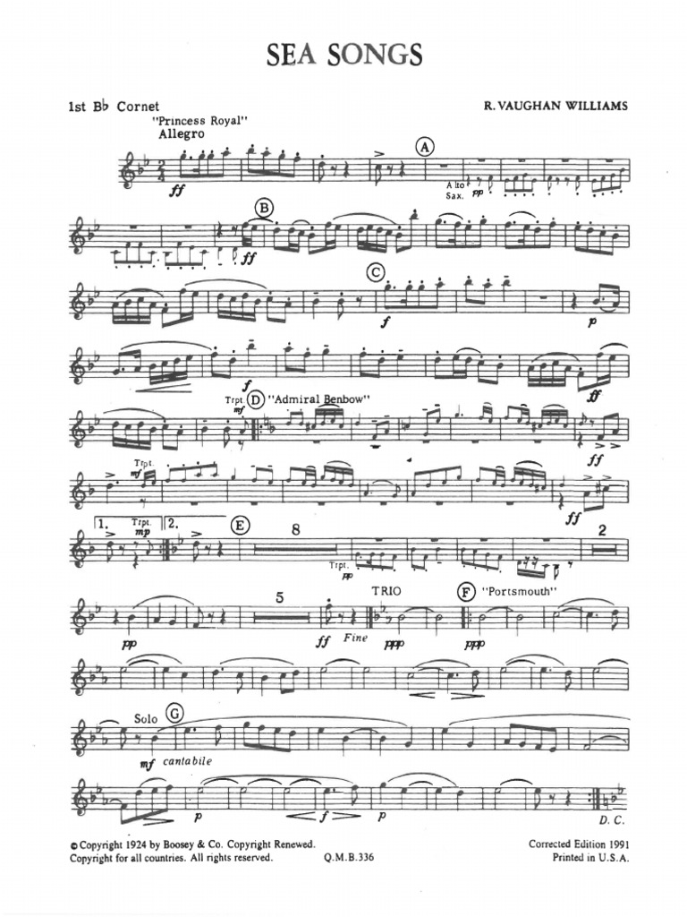 Sea Songs - Cornet 1 | PDF
