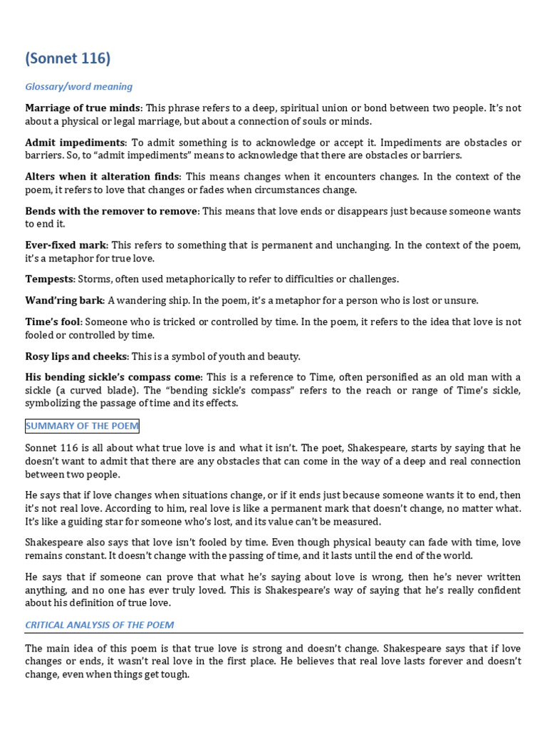 3. Sonnet 116 Notes | PDF | Stanzaic Form | Composition & Creative Writing
