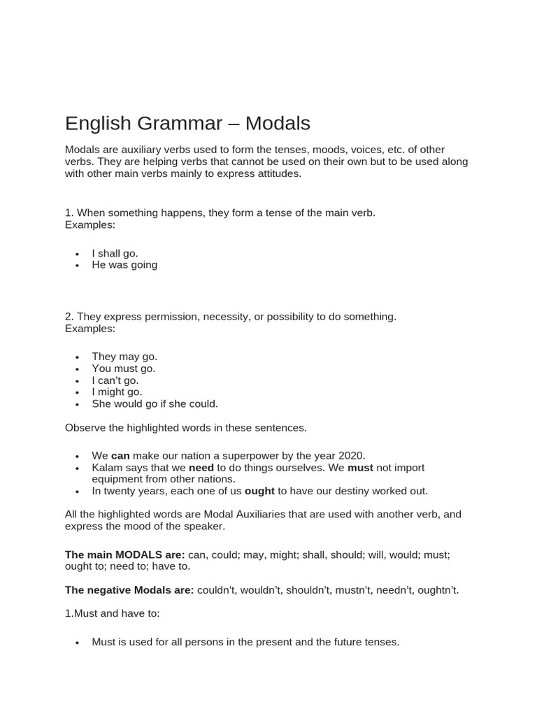 English Grammar MODALS | PDF | Verb | Morphology