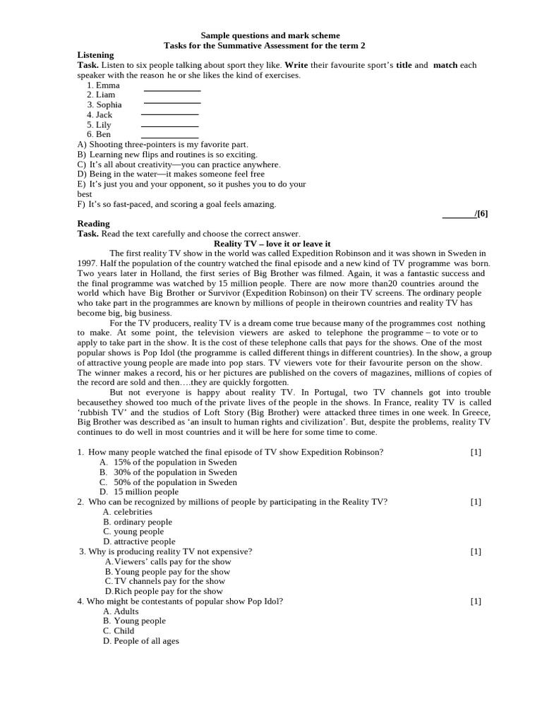 Term 2 Summative Assessment Tasks | PDF | Reality Television