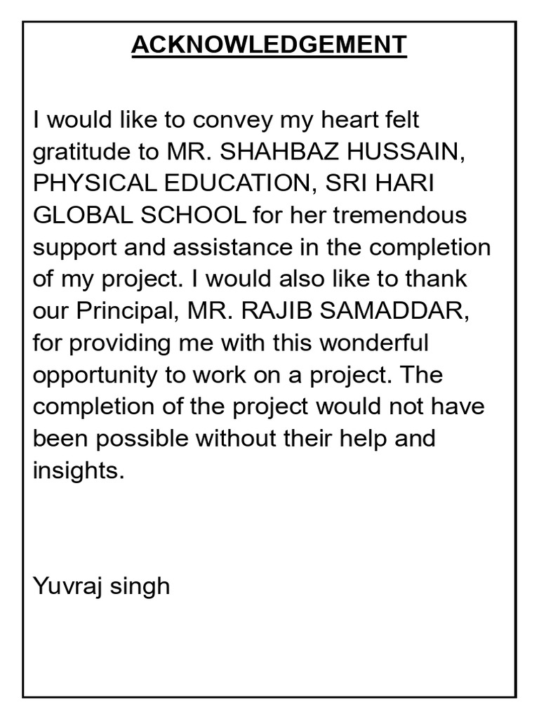 Acknowledgement for PE Project | PDF