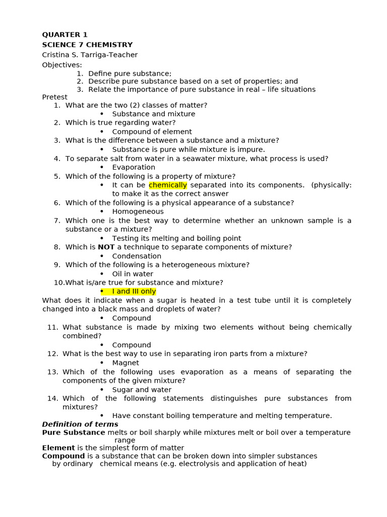 Module 3 Pure Substances | PDF | Mixture | Chemical Substances