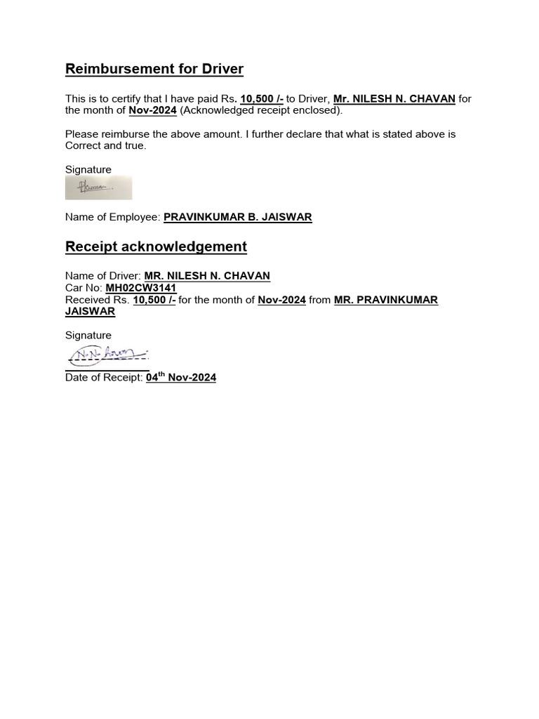 Employee Driver Reimbursement Form | PDF