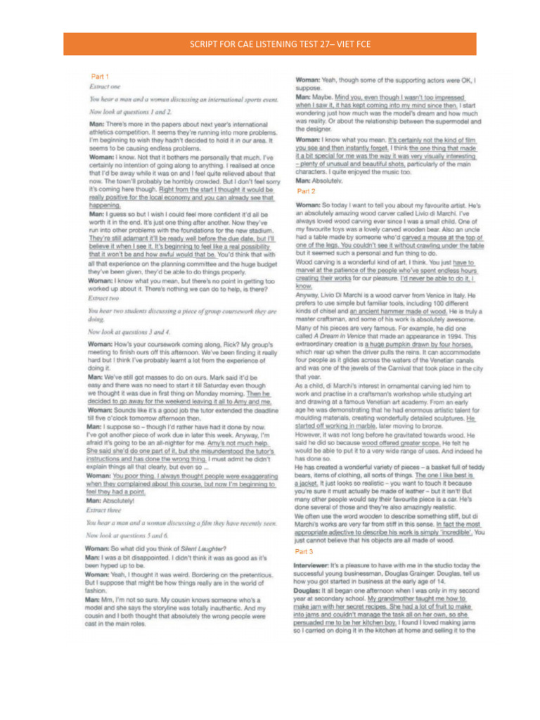 Script For CAE Listening Test 27 | PDF