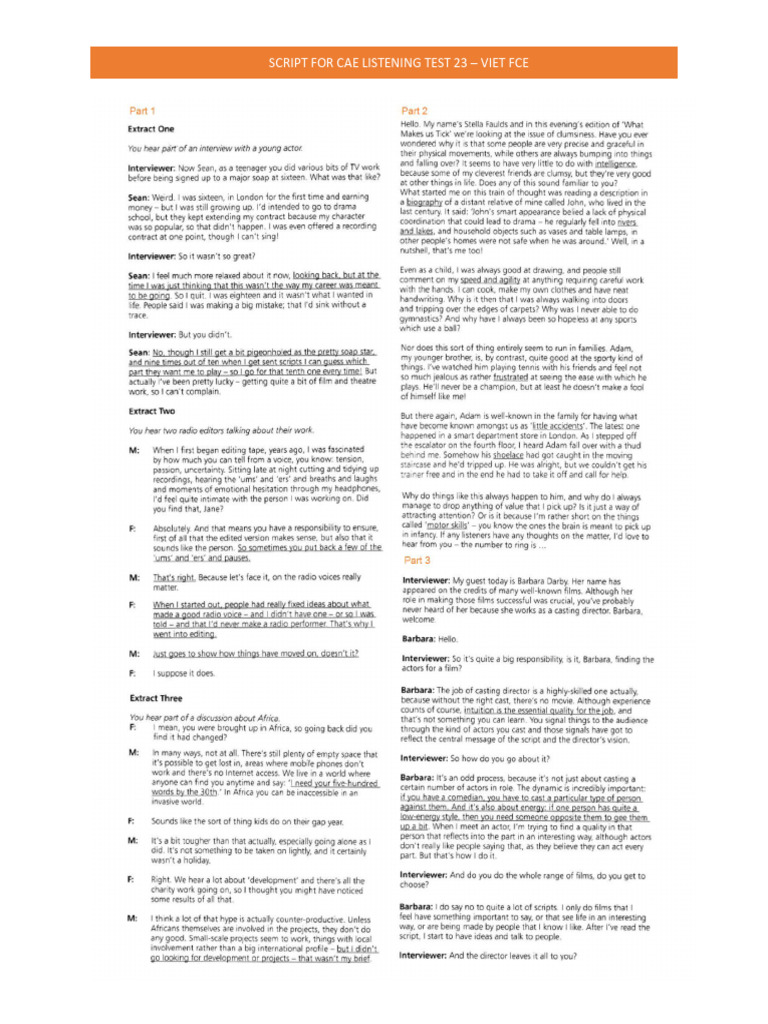 Script For CAE Listening Test 23 | PDF