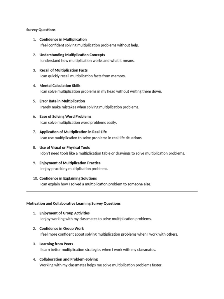 Procedural Fluency Survey Questions | PDF