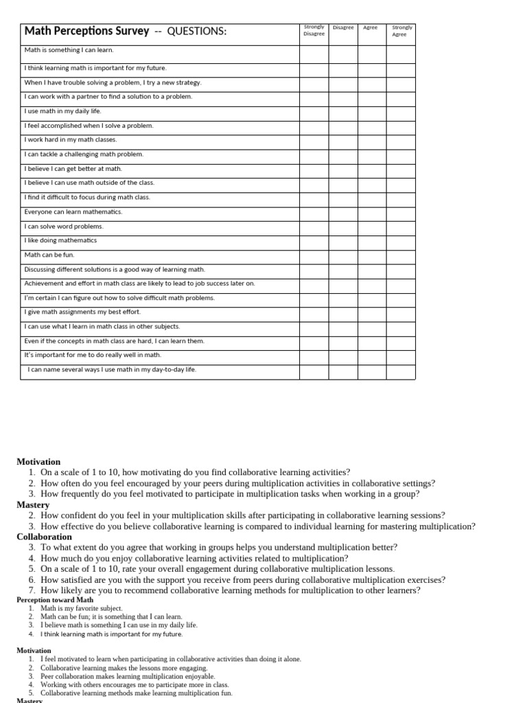 Math-Perceptions-Survey - Draft | PDF | Teaching Mathematics | Learning