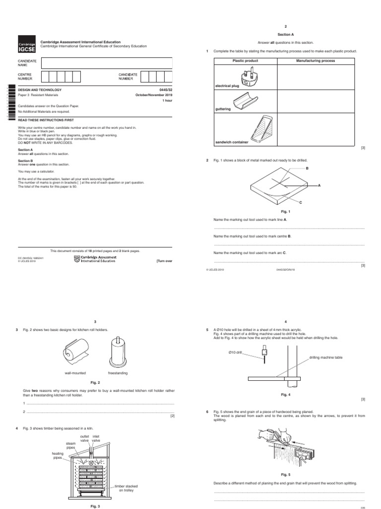 0445 3 Igcse Design And Technology November 2019 Pdf Lumber