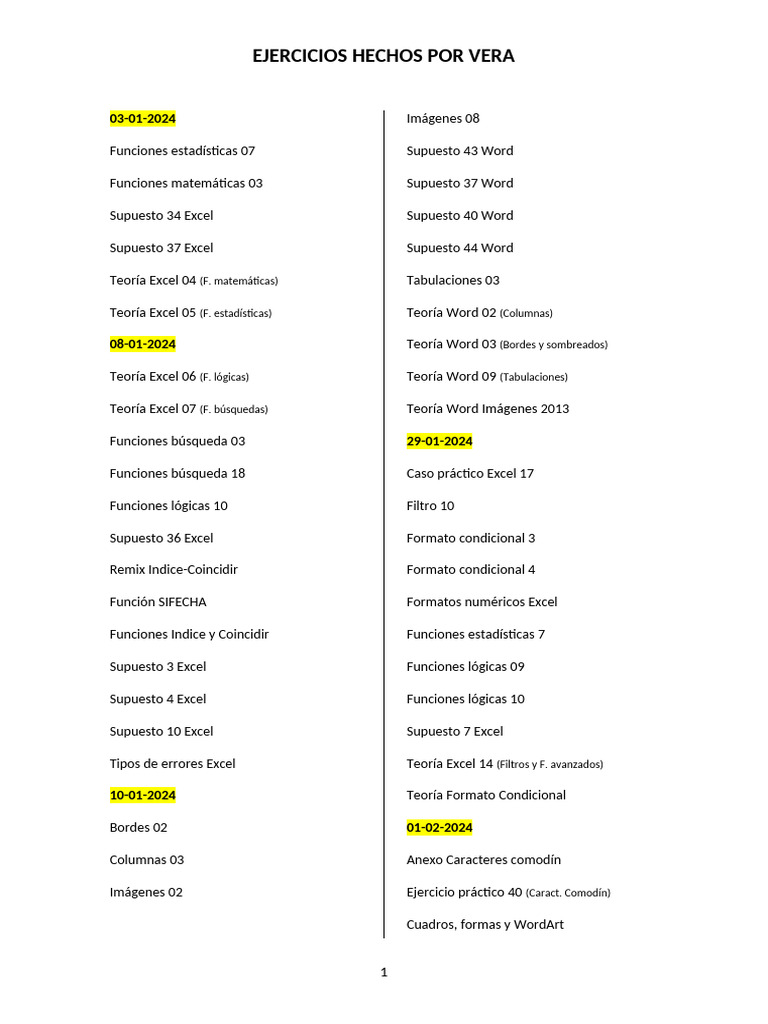 Ejercicios Hechos | PDF | Microsoft Excel | Microsoft Word