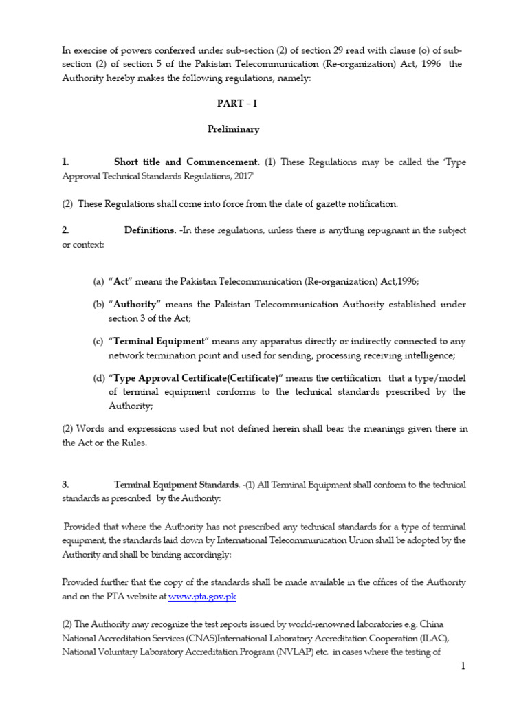 PTA Type Approval Technical Standard Regulations 2017 | PDF | Wi Fi ...