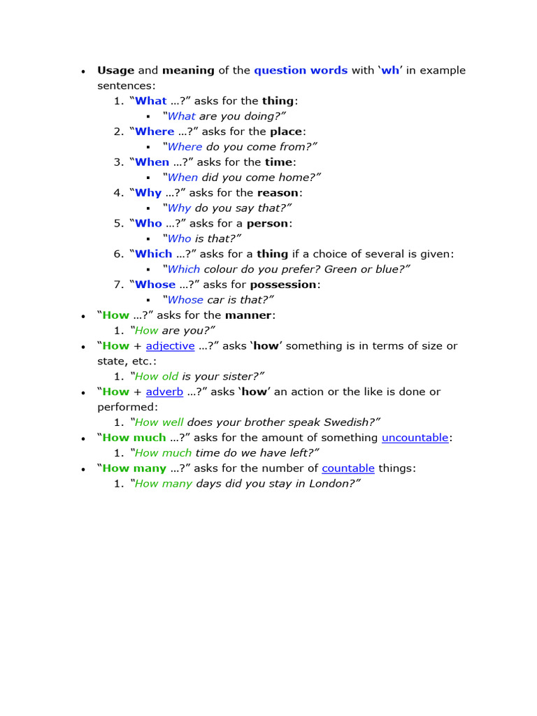 Question Words | PDF
