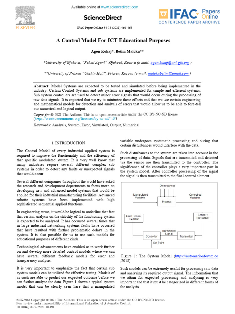 A Control Model For ICT Educational Purposes - 2021 - IFAC PapersOnLine ...