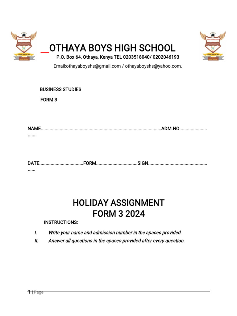 Business-Form 3 Holiday Assignment | PDF | Banks | Income
