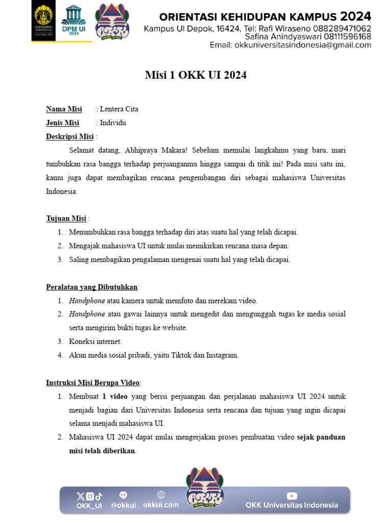 Panduan Misi 1 Lentera Cita OKK UI 2024 | PDF