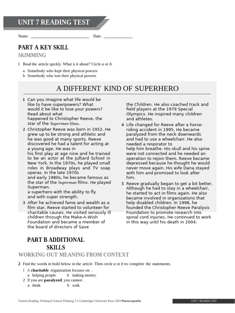 Unlock 2e RW2 Tests - Unit 07 | PDF | Adjective