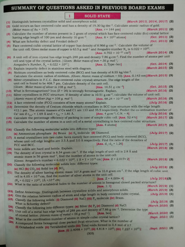 Key Questions on Solid State Chemistry | PDF | Crystal Structure ...