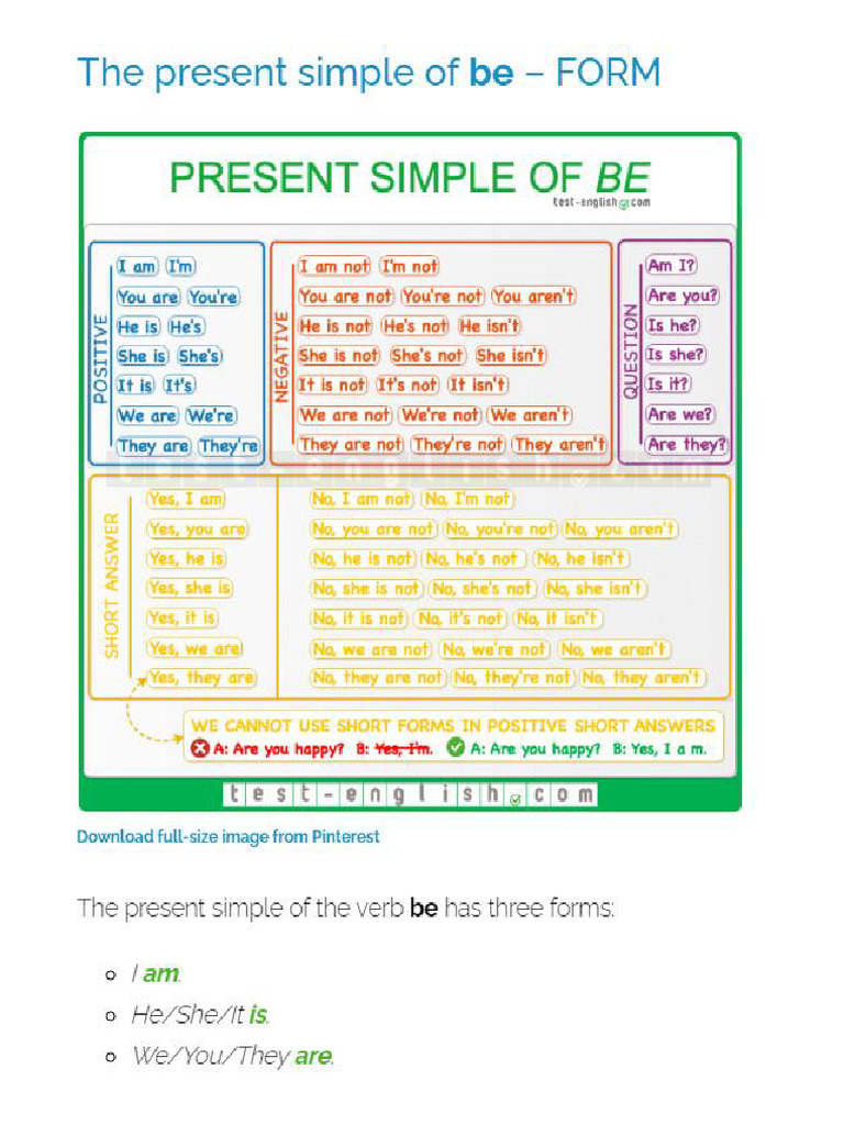 1.to Be (Present Tense) | PDF