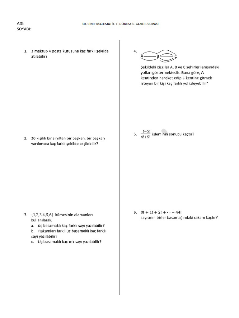 10.Sinif-Matematik-1.-Donem-1.-Yazili-Sinav-Sorulari-Ve-Cevaplari- (1) | PDF