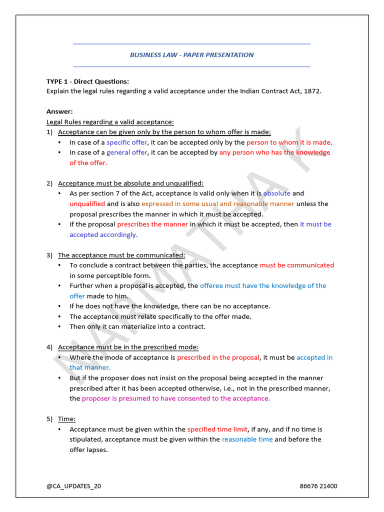 Business Law - Paper Presentation | PDF | Offer And Acceptance ...