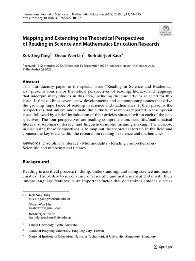 Mapping and Extending The Theoretical Perspectives of Reading in ...