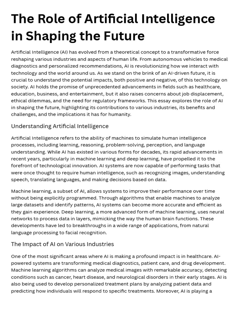 The Role of Artificial Intelligence in Shaping The Future | PDF | Artificial Intelligence ...