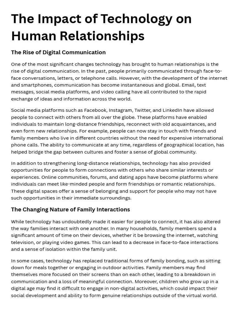The Impact of Technology on Human Relationships (1) | PDF | Social ...