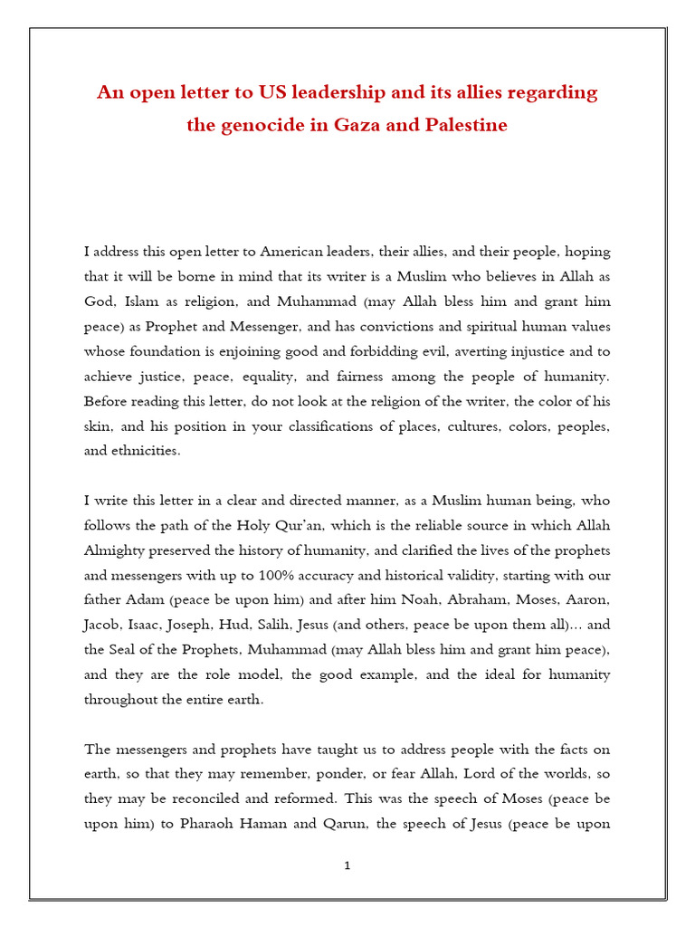 Open Letter on Gaza Genocide | PDF | Prophets And Messengers In Islam ...