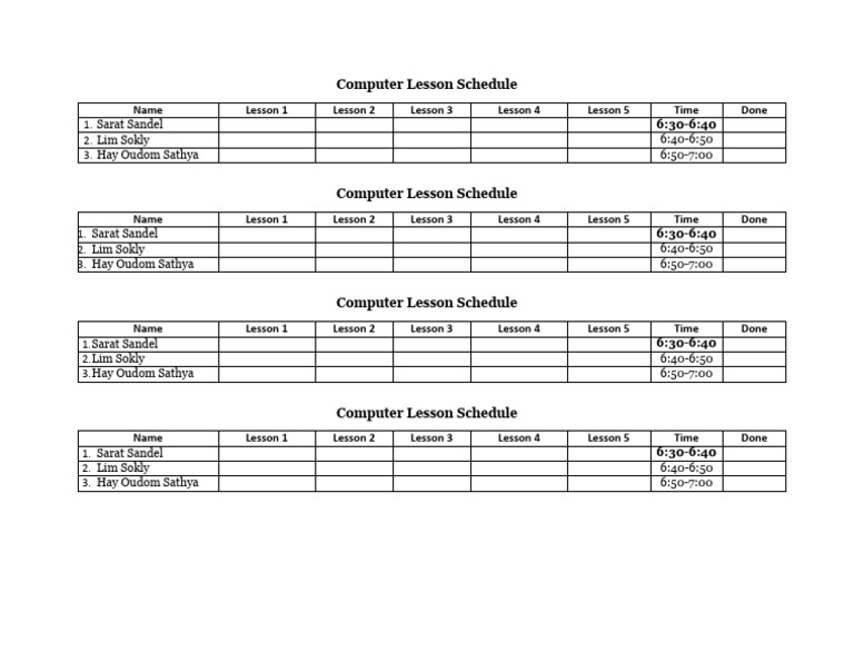 Computer Lesson Schedule Overview | PDF