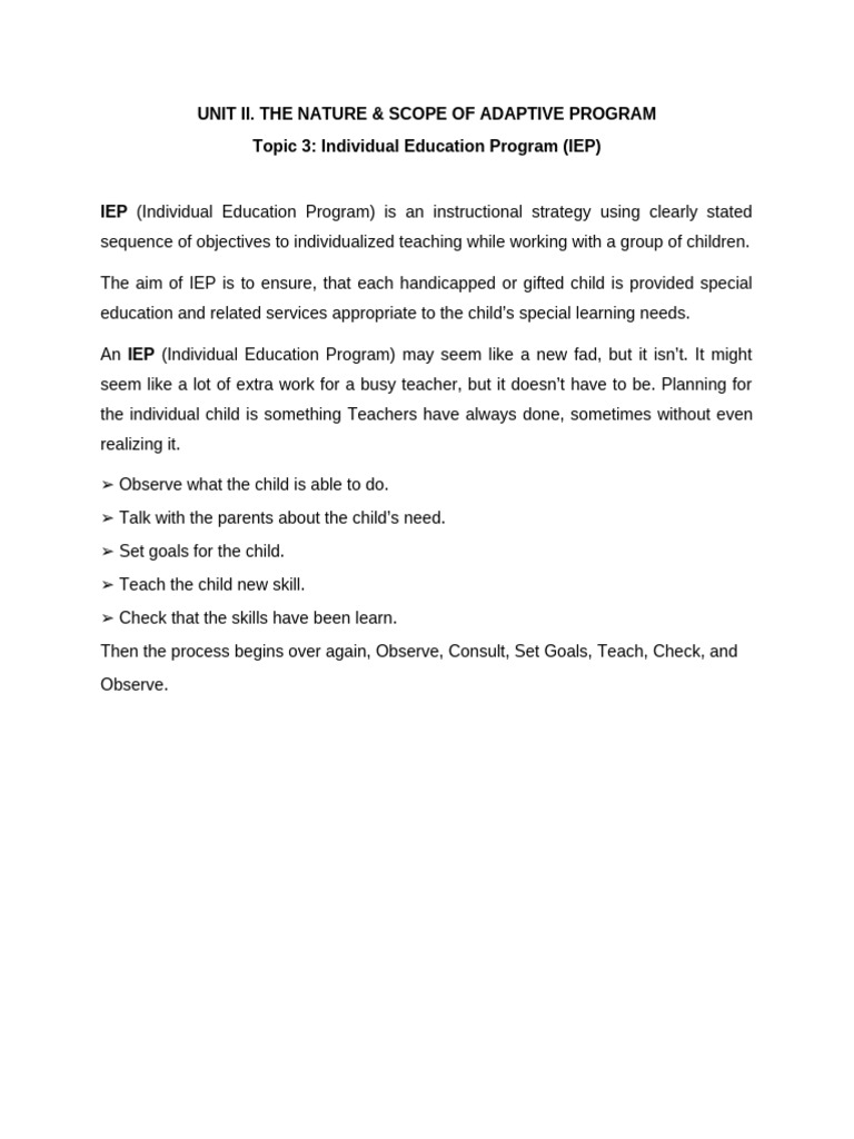 Individual Education Program | PDF