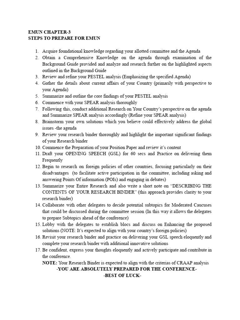 Steps to prepare for EMUN-1 | PDF