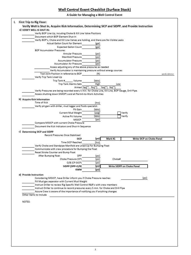 Surface Well Control Checklist FormV2 | PDF | Chemical Engineering | Gases