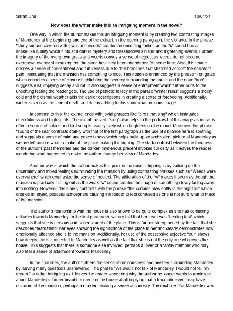 GCSE English (Manderley Extract) | PDF