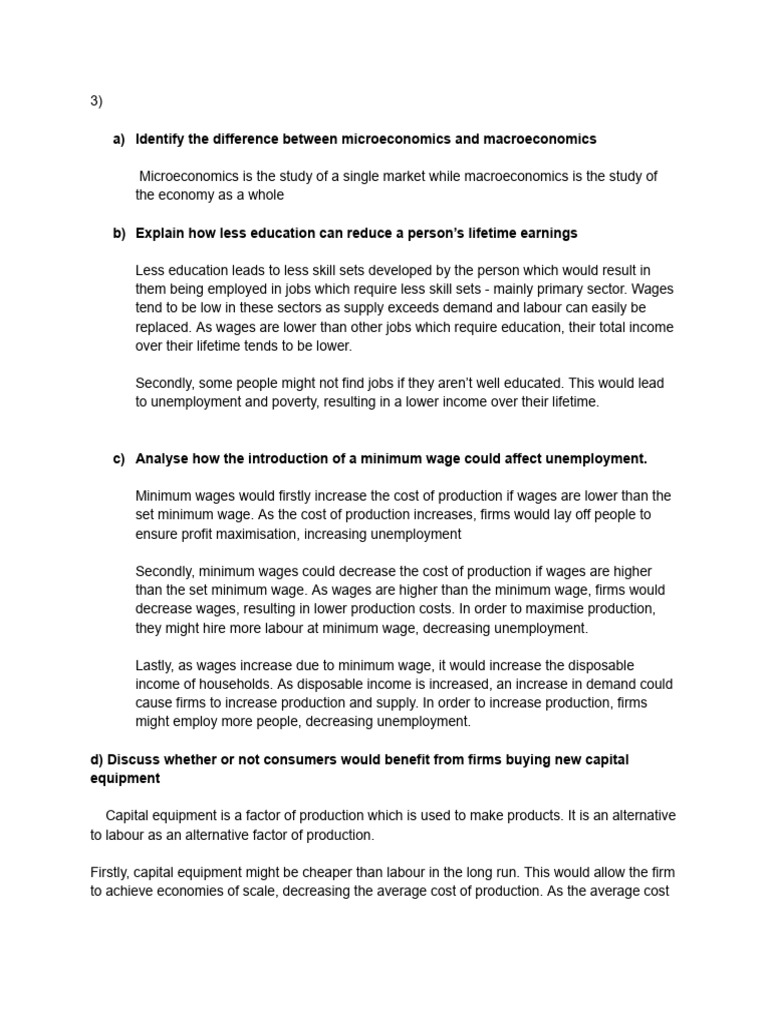 Eco Questions | PDF | Minimum Wage | Unemployment