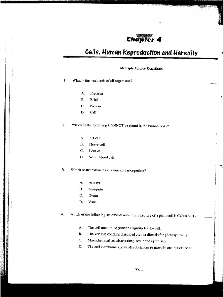 Ch4 Cells, Human Reproduction and Heredity Questions | PDF