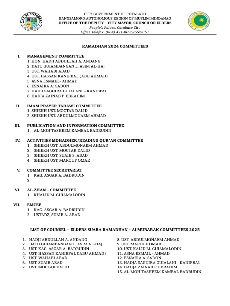 Ramadhan 2024 Committees | PDF