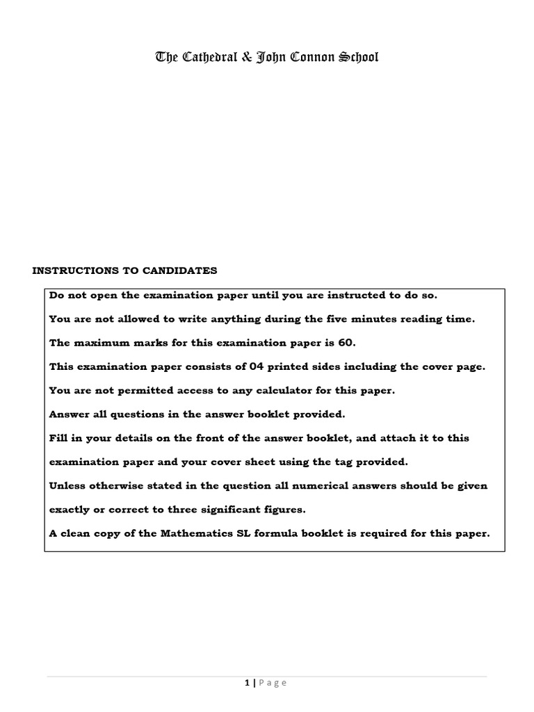 P 1 2019 Midterm Math AA SL QP | PDF | Function (Mathematics) | Mathematics