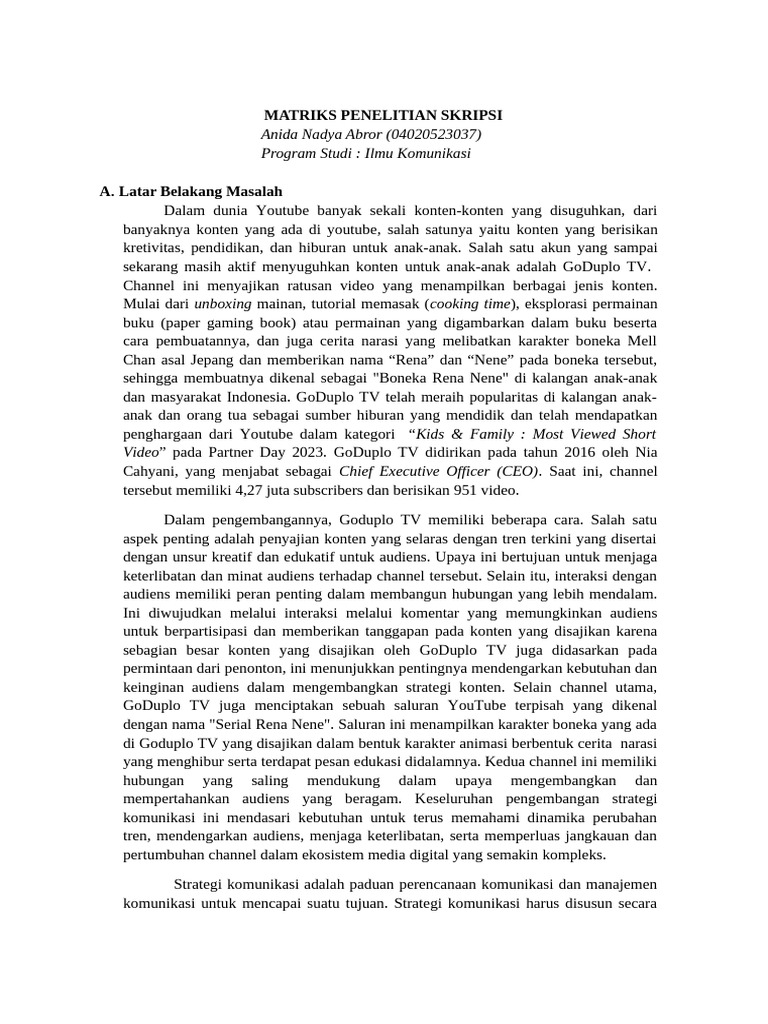 Matriks Skripsi (Anida Nadya Abror) | PDF