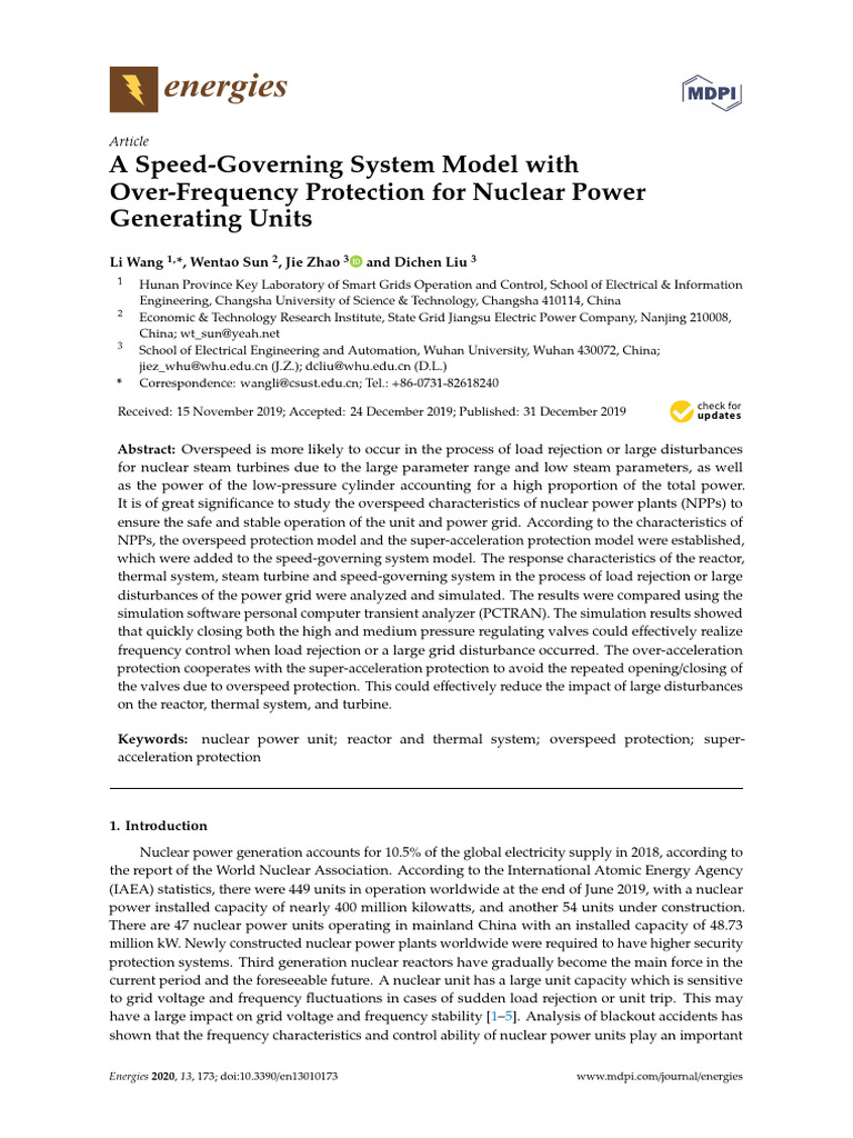 A Speed-Governing System Model With Over-Frequency Protection | PDF ...