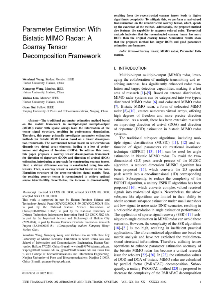 Coarray Tensor Framework for Bistatic MIMO Radar | PDF | Matrix (Mathematics) | Mimo
