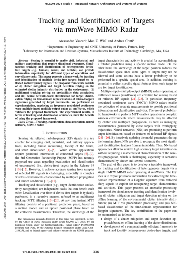 Tracking and Identification of Targets Via MmWave MIMO Radar | PDF | Radar | Mimo