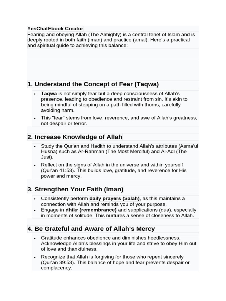 Fearing and Obeying Allah | PDF | Quran | Islam