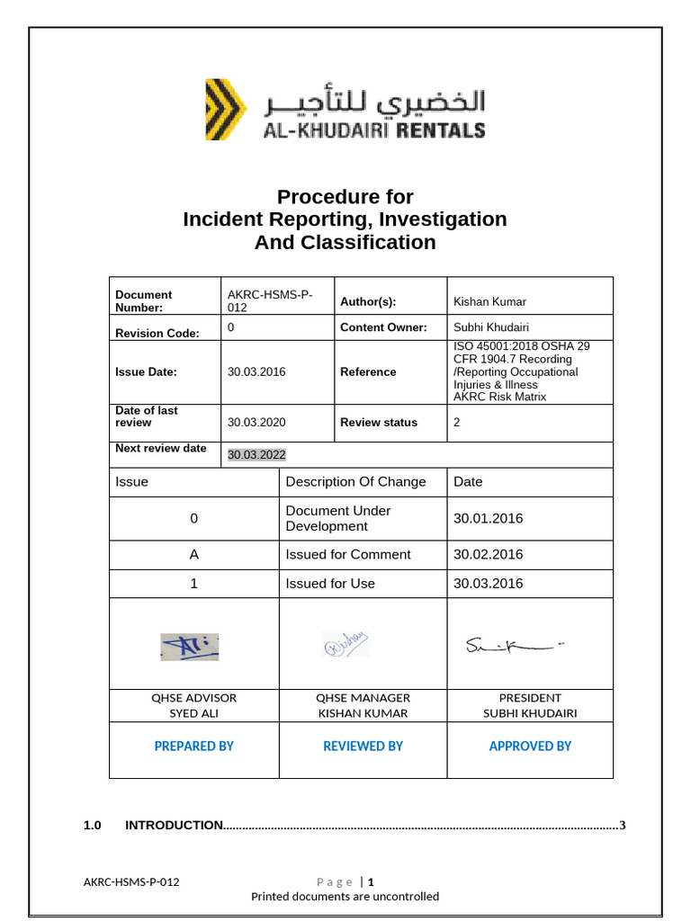 Incident Investigation Reporting and Classification | PDF | Risk | Emergency