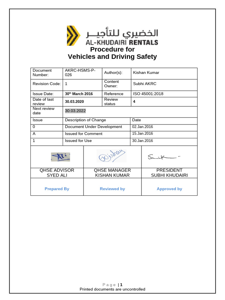 Procedure For Vehicles and Driving Safety | PDF | Seat Belt | Traffic Light