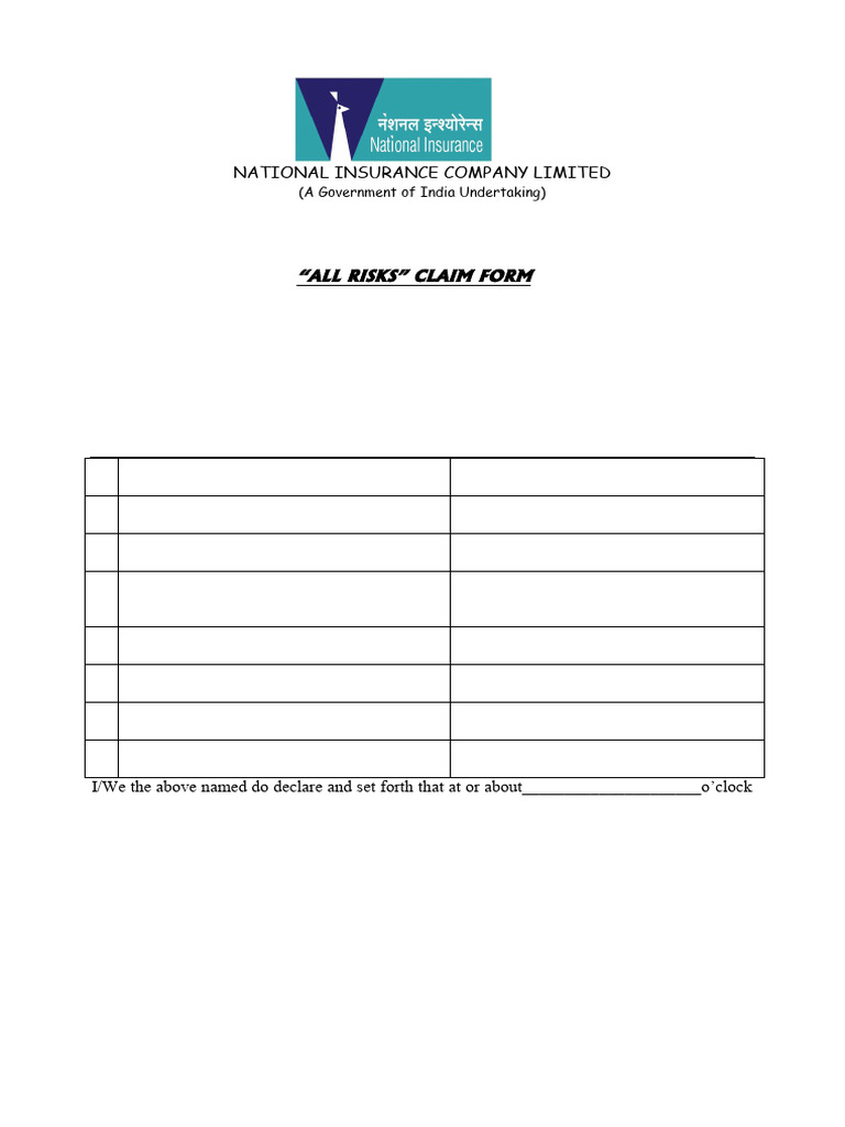 All Risk Claim Form | PDF | Insurance | Business